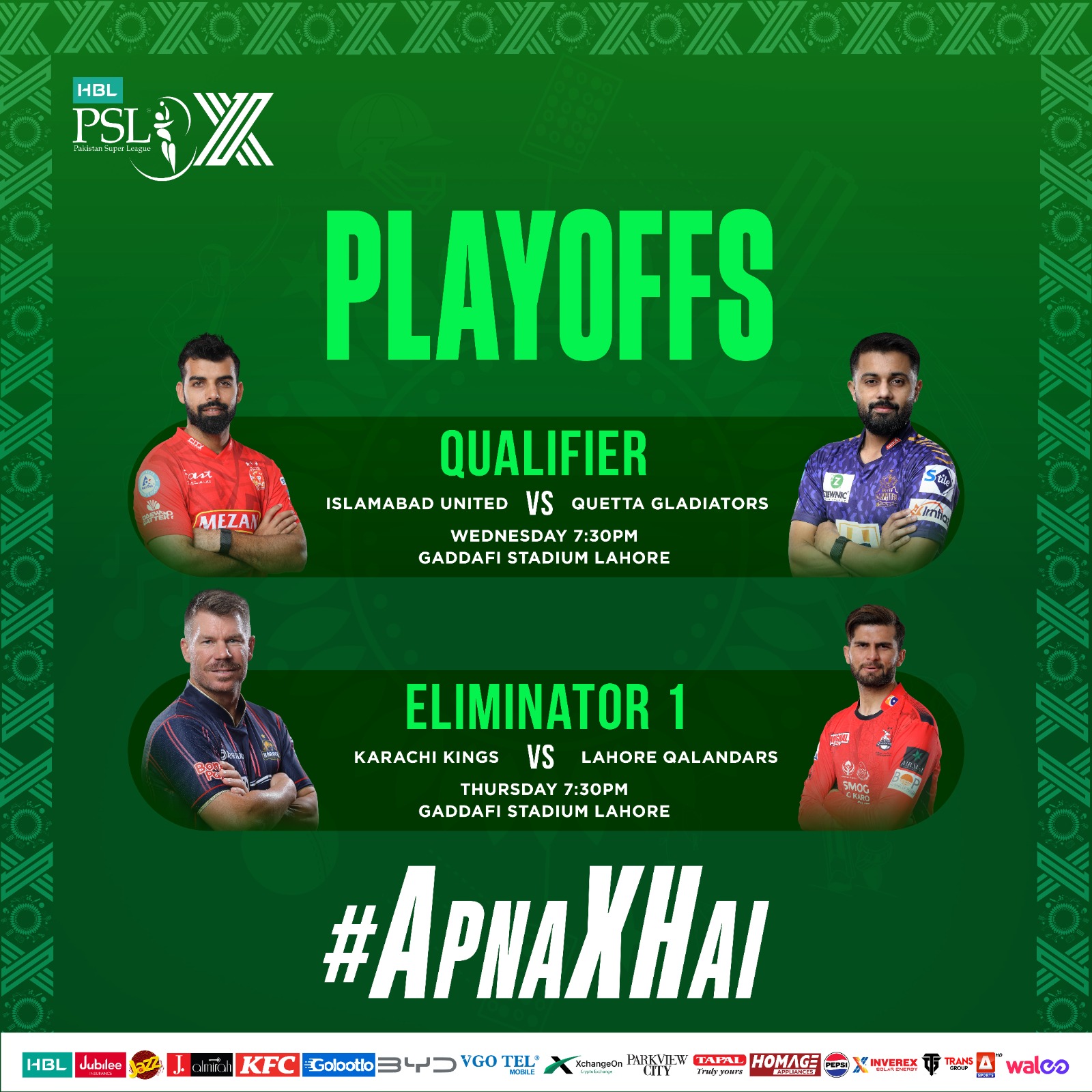 HBL PSL X playoffs begin tomorrow | Press Release | PCB