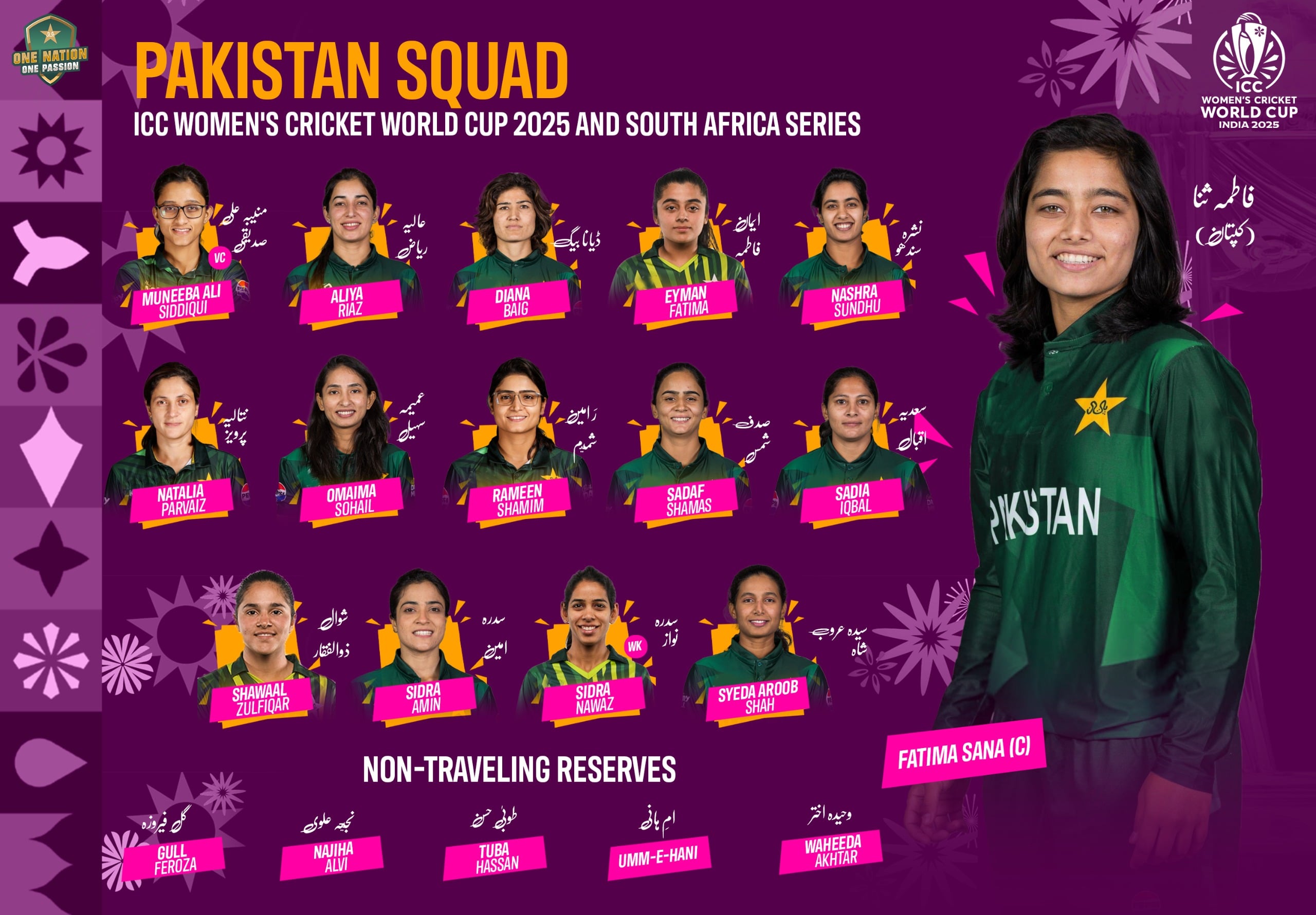 15-member Pakistan squad for ICC Women's Cricket World Cup 2025 announced | Press Release | PCB