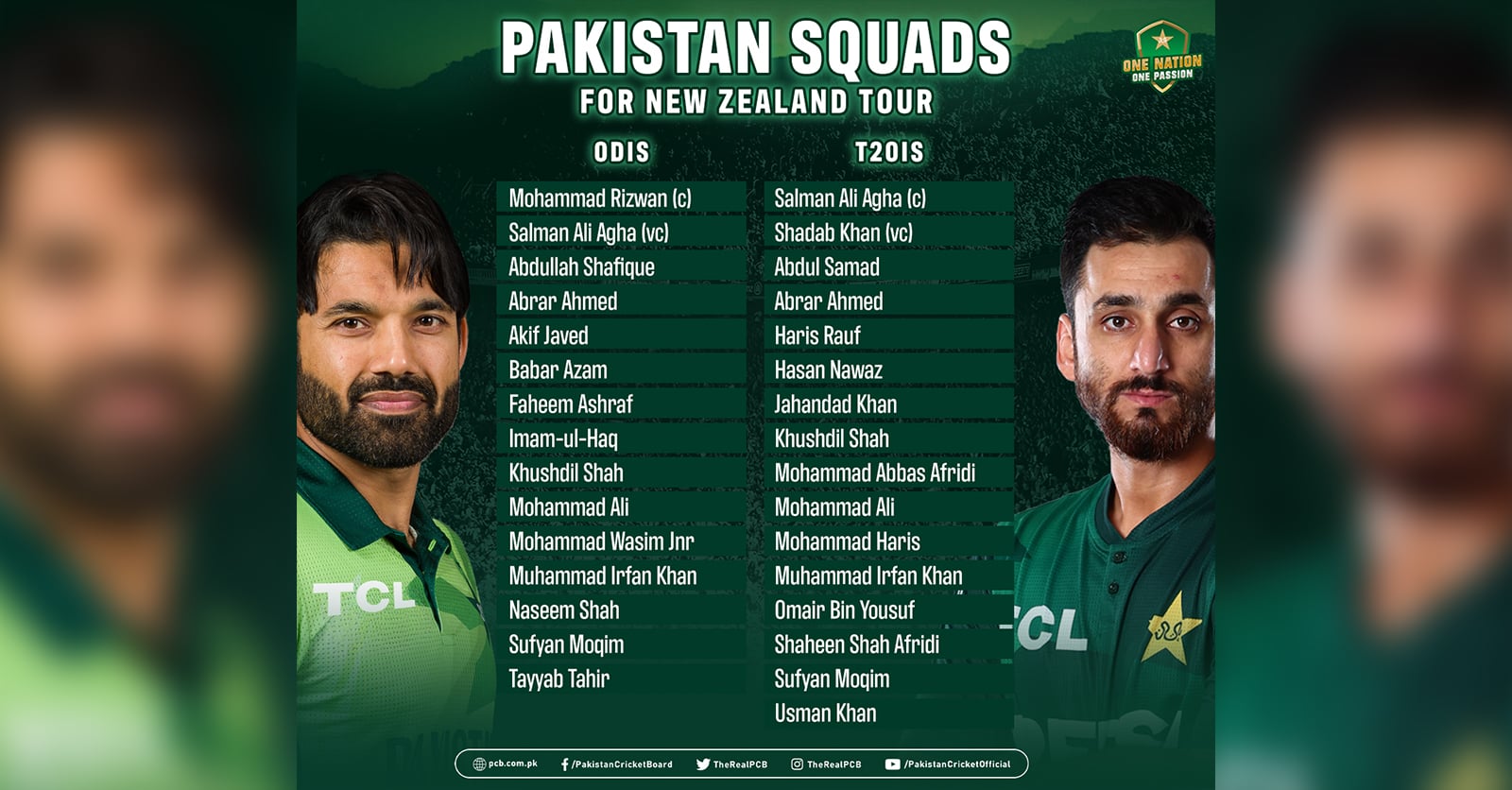Pakistan name ODI and T20I squads for New Zealand tour | Press Release | PCB