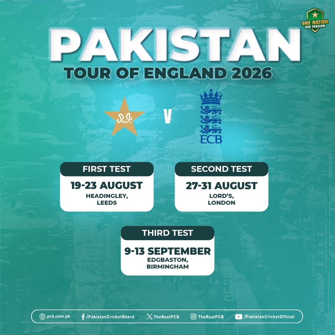 Pakistan to tour England for three Tests in 2026 | Press Release | PCB