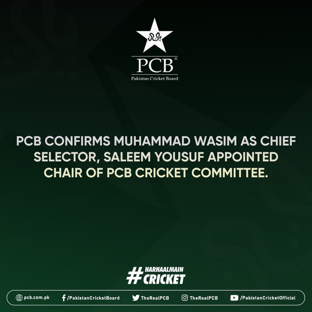 Pcb Confirms M Wasim As Chief Selector Saleem Yousuf Appointed Chair