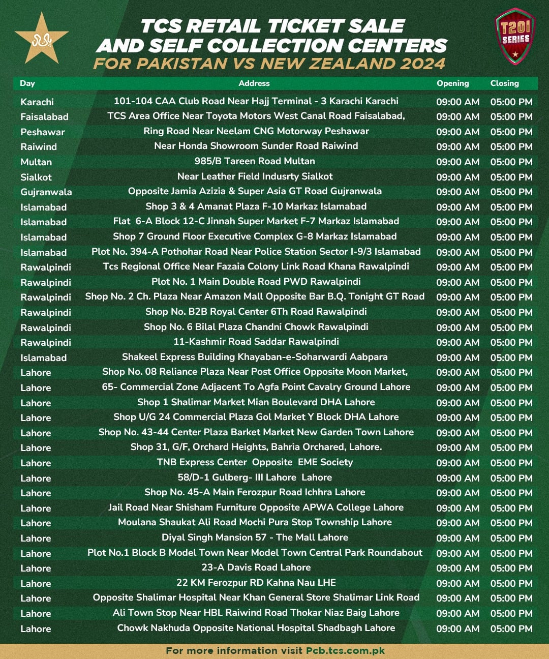 Pakistan vs New Zealand T20Is physical tickets to go on sale from Saturday | Press Release | PCB