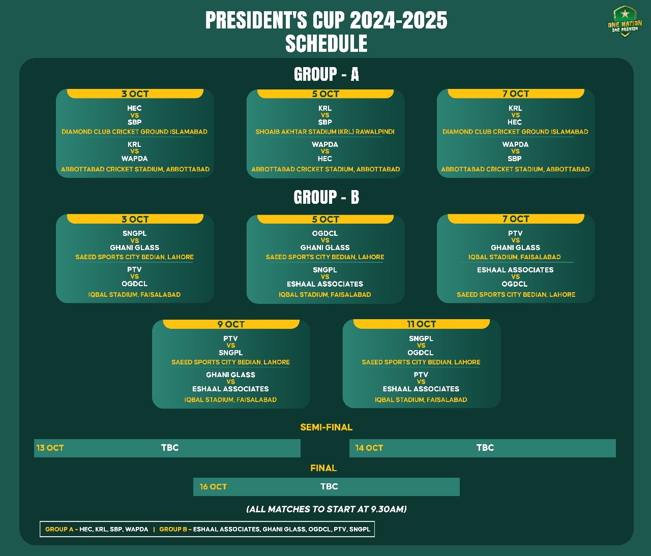 President's Cup to commence from 3 October | Press Release | PCB