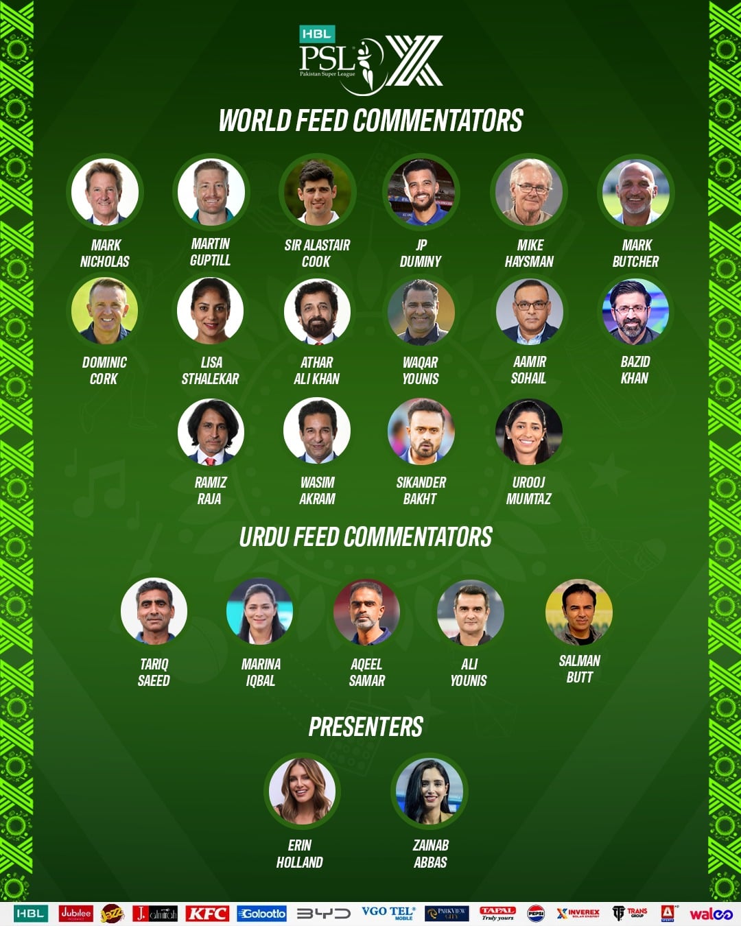 Star-studded commentary panel announced for HBL PSL X | Press Release | PCB