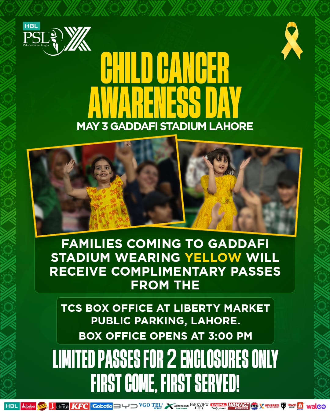 HBL PSL X to observe childhood cancer awareness day | Press Release | PCB