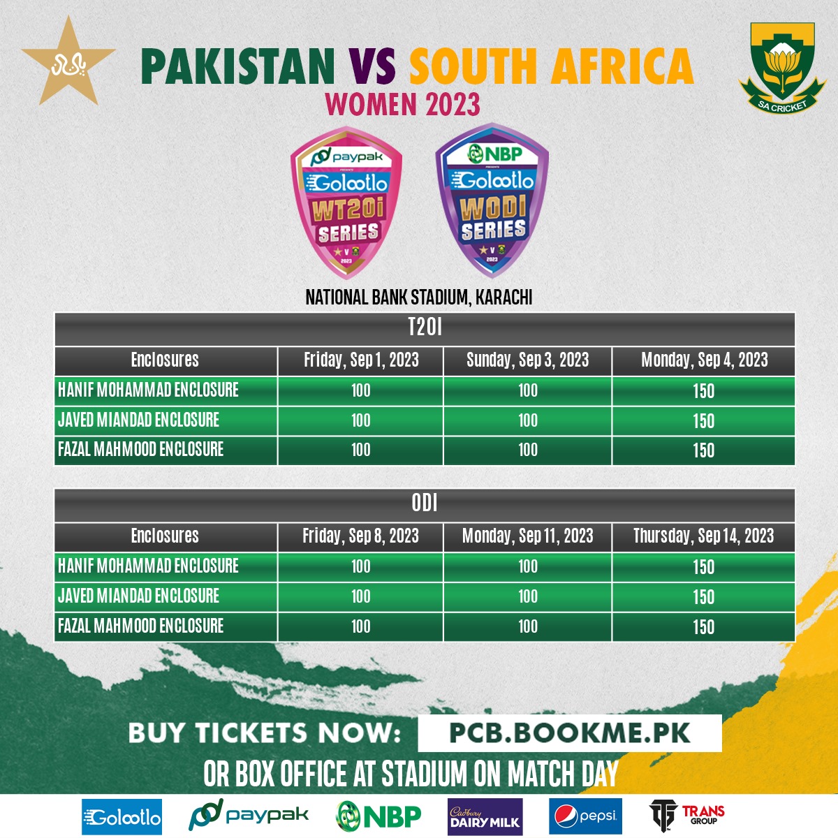 PCB announces ticket prices for Pakistan v South Africa Women series ...